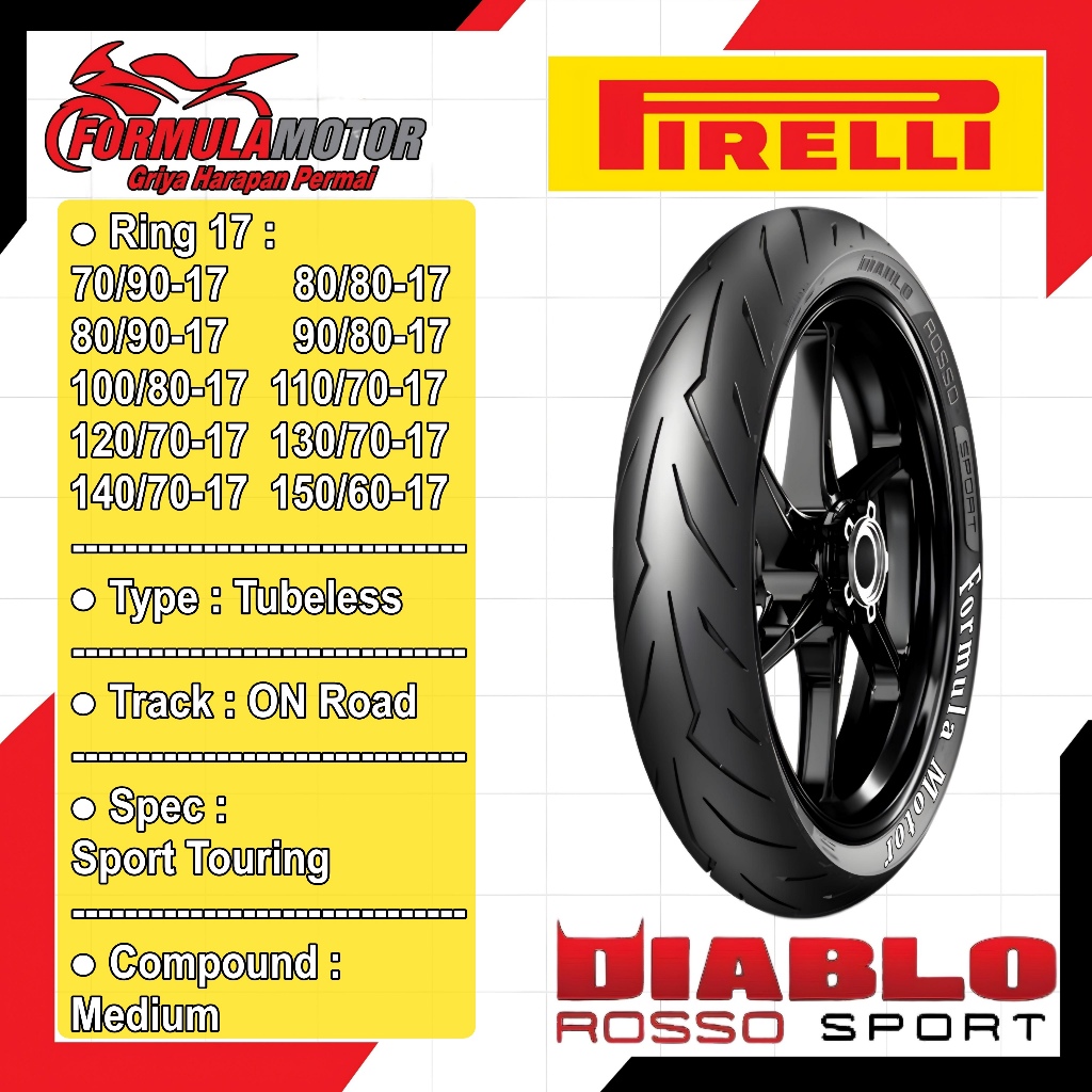 Jual Pirelli Diablo Rosso Sport Ring 17 Tubeless All Size - Ban Tubles ...