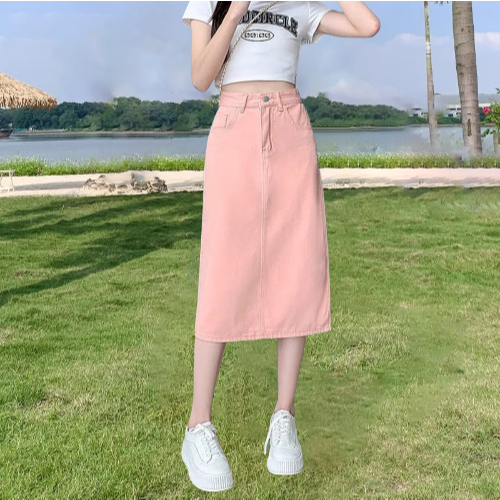 Jual Emily Rok-Pink Midi Rok A-Line Rok Denim Highwaist Rok | Shopee ...
