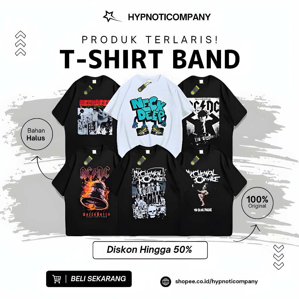 Jual Kaos Band Distro Woopie Project ACDC | MCR | Neckdeep Hitam Baju ...