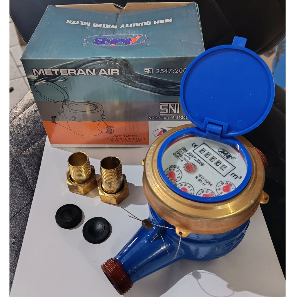 Jual (COD) Meteran Air Besi SNI / Meteran Air PAM Body PVC SNI MERK AMNB 1/2 Inch | Shopee Indonesia