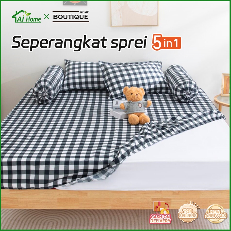 Jual Ai Home Sprei Set Motif KQ Aesthetic Sprei Kotak Ala Korea Ukuran ...