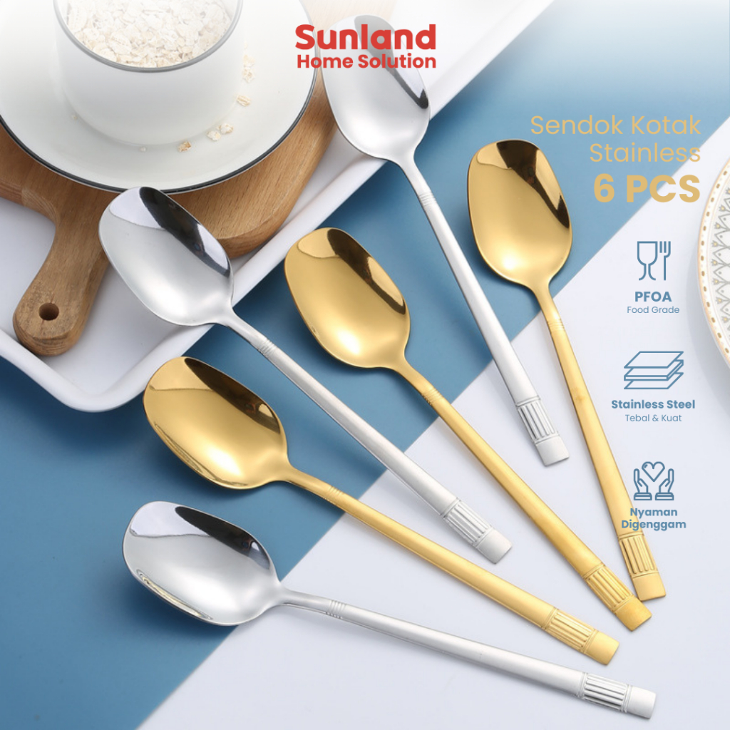 Jual Sunland Sendok Kotak Gold Silver Stainless Steel Square Sendok ...