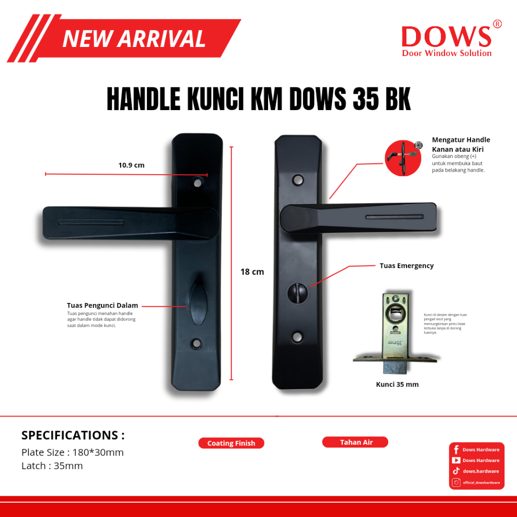 Jual Dows KM 35 GAGANG PINTU Kamar Mandi Full Set / Minimalis / Kunci ...