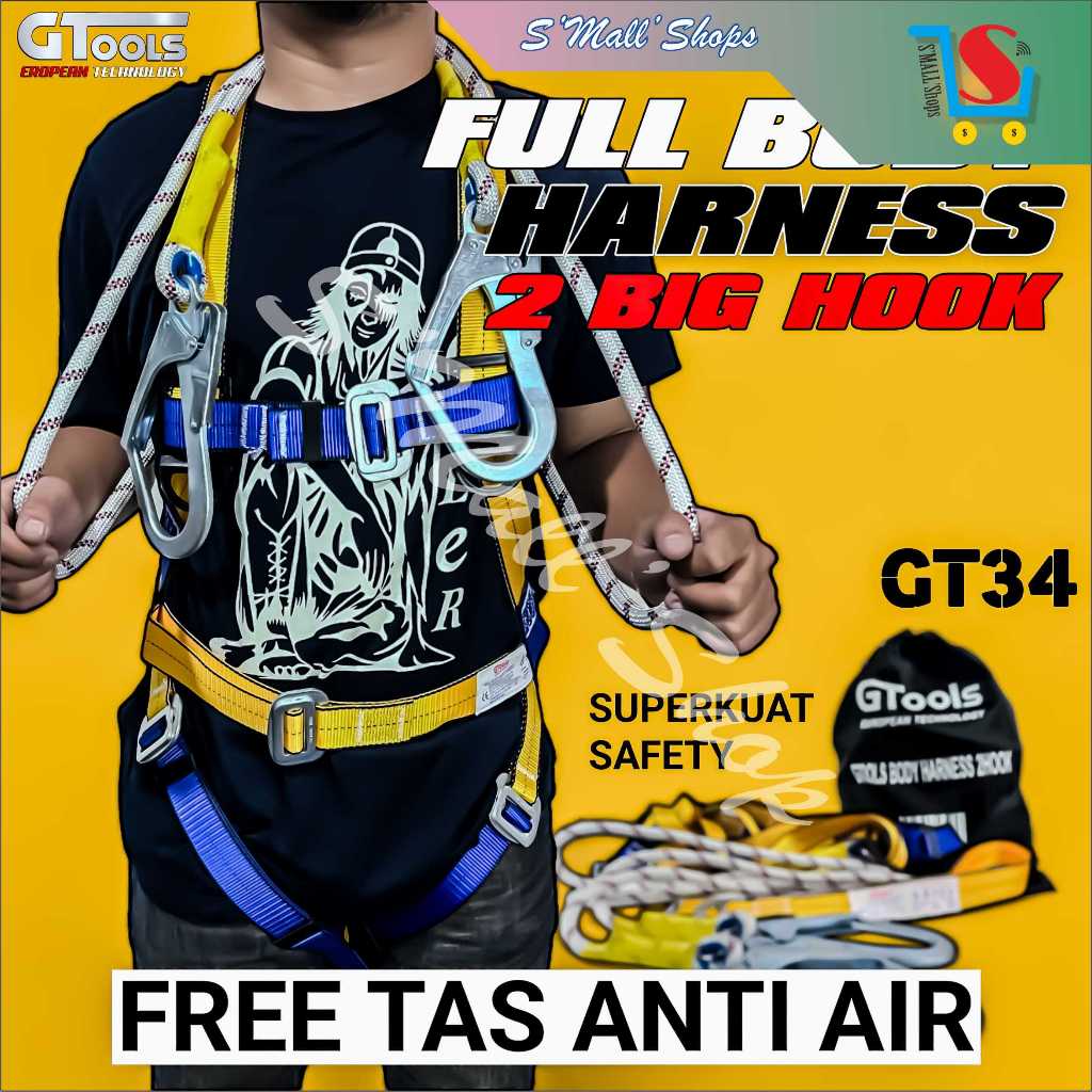 Jual GTOOLS Full Body Harness Absorber 2 Double Big Hook Besar Dua Sabuk Safety Proyek Pengaman ...