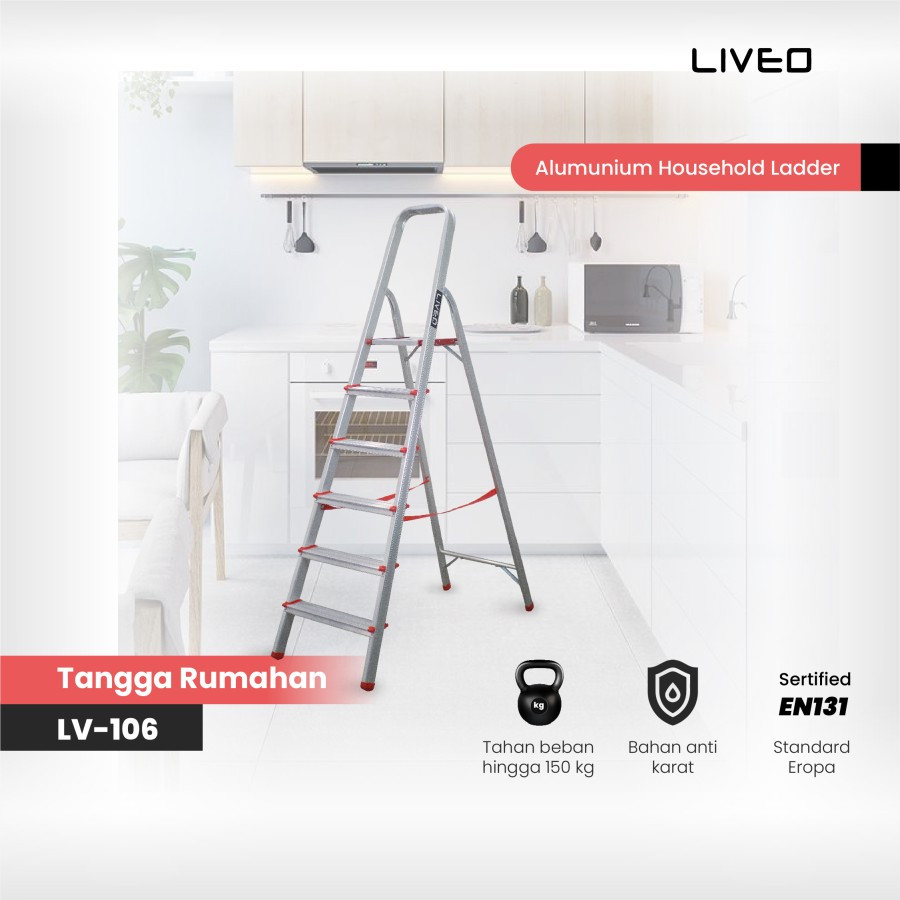 Jual LIVEO Tangga Rumah Lipat Alumunium Liveo LV-106 / Tangga 6 step ...