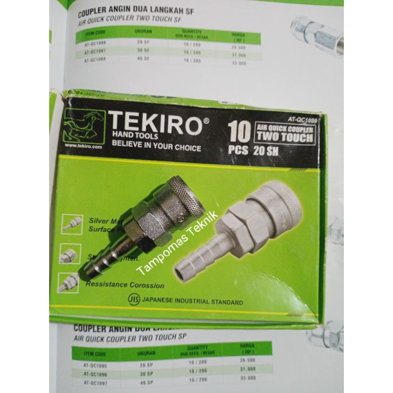 Jual Coupler 20SH Tekiro Sambungan Selang Kompresor Neple Air Quick Coupler Two Touch 20 SH ...