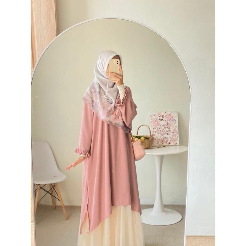Jual Nuna Long Tunik | Tunik Abaya wanita terbaru tangan ruffle size ...