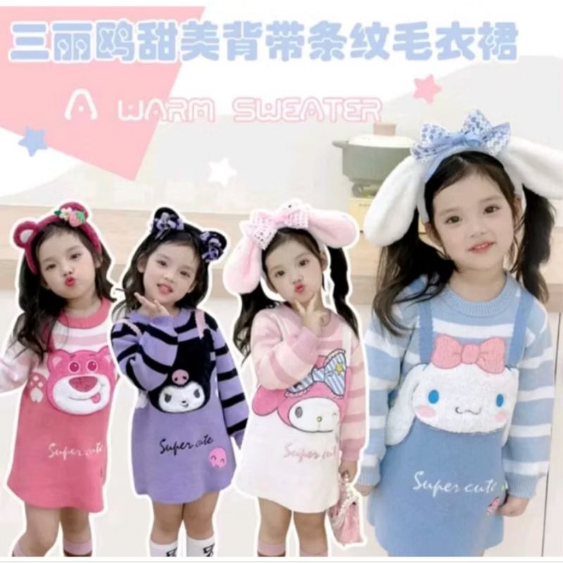 Jual Dres kuromi anak perempuan 3-7tahun rajut motif kartun Dres anak ...