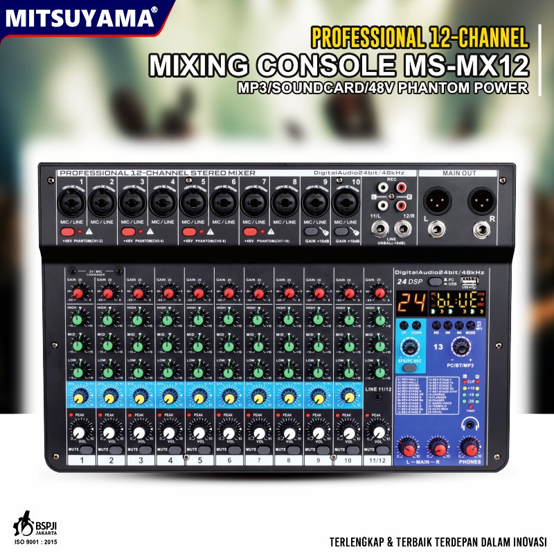Jual Mixing Console Mixer 12 Channel Phantom Powe 48V Mitsuyama MS-MX12 ...