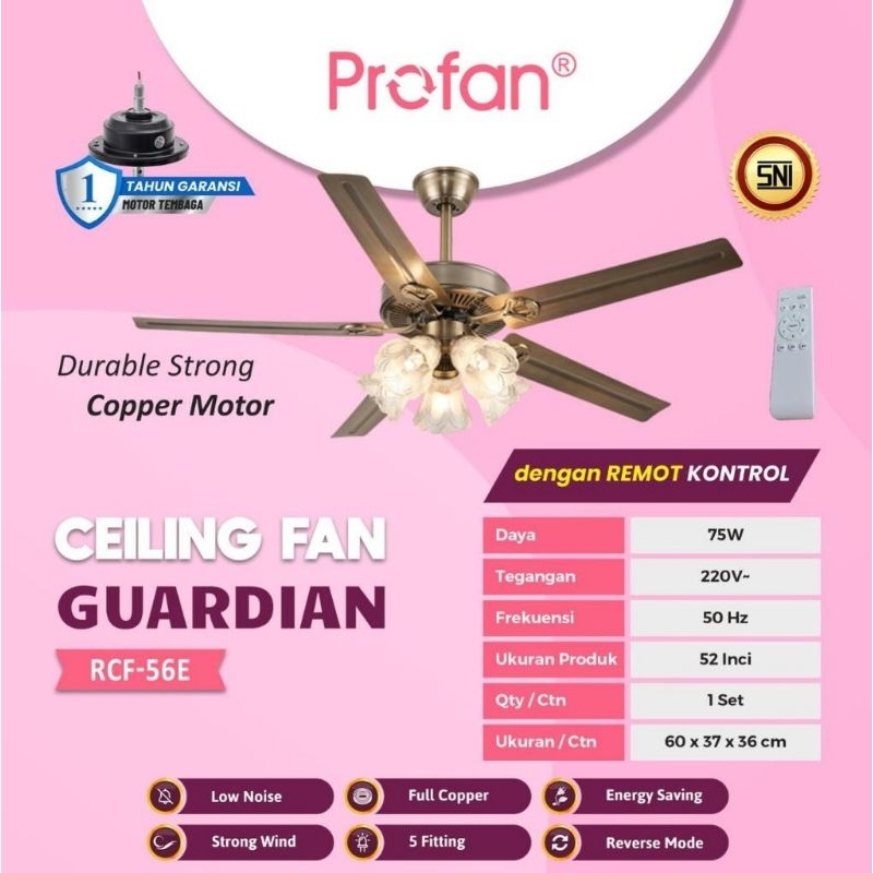 Jual Ceiling Fan Profan Guardian RCF-56E Kipas Plafon Profan RCF 56E 52 ...