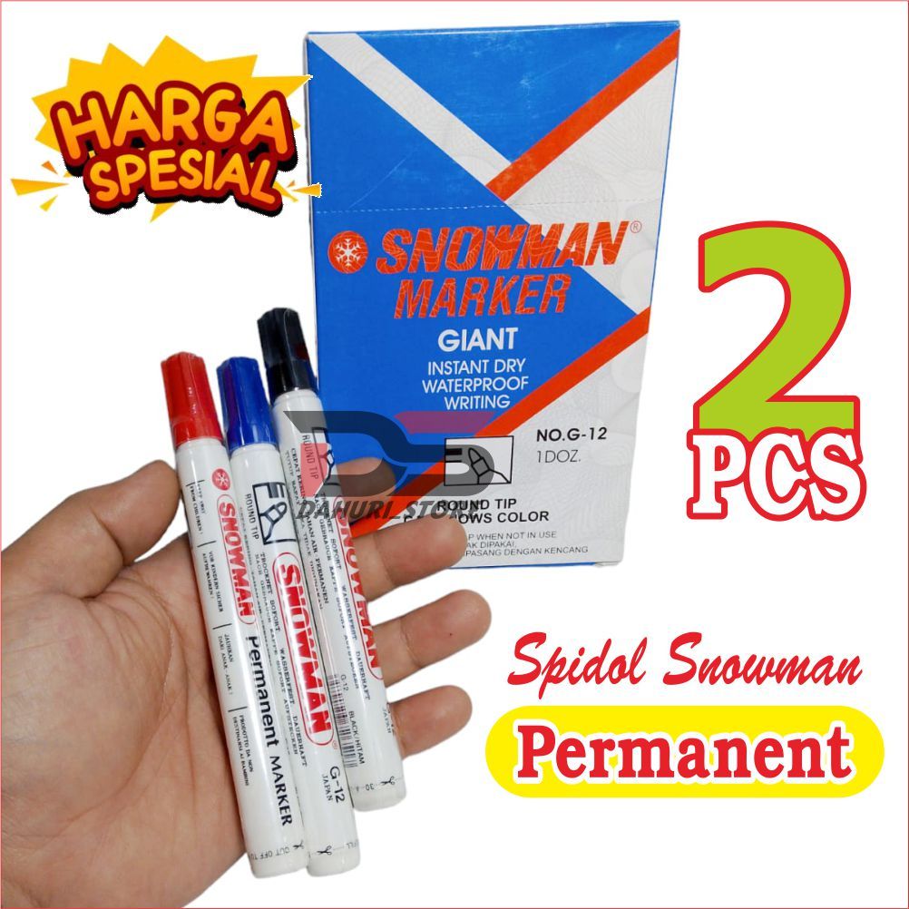 Jual SPIDOL SNOWMAN PERMANENT HITAM, BIRU, MERAH HARGA UNTUK 2 PCS ...