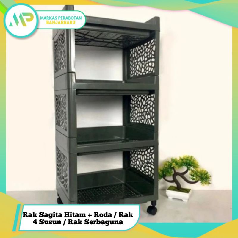Jual Rak Sagita Hitam + Roda / Rak 4 Susun / Rak Serbaguna | Shopee ...