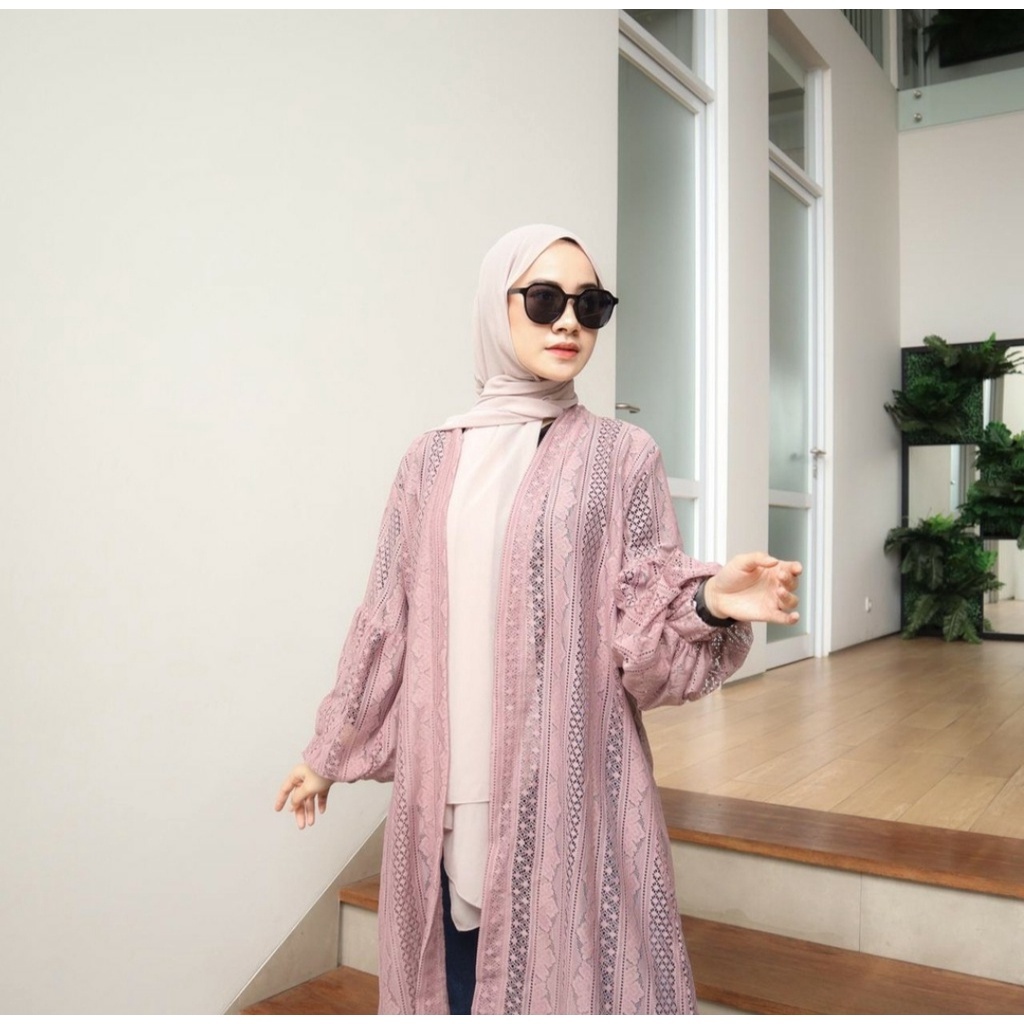 Jual LONG OUTER CARDIGAN BROKAT / CARDIGAN BRUKAT LENGAN PANJANG BALON ...