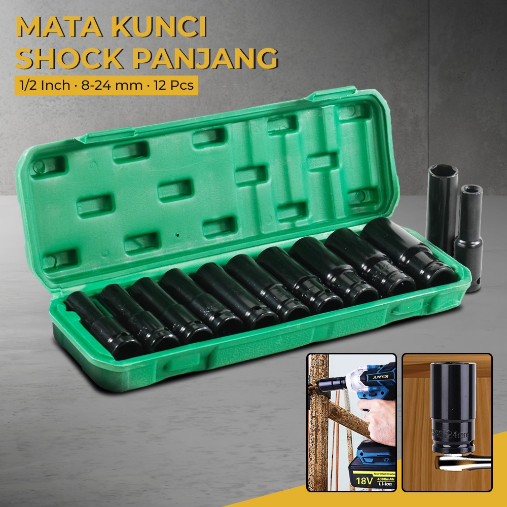 Jual Mata Shock Panjang Socket Wrench Hex 1/2 Inch 8-24mm 12 PCS ...