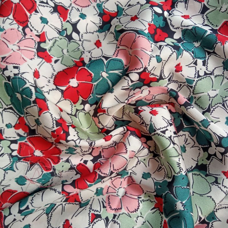 Jual Kain Satin Silk Motif Bunga Import - Kain Zara Silk - Kain Meteran ...