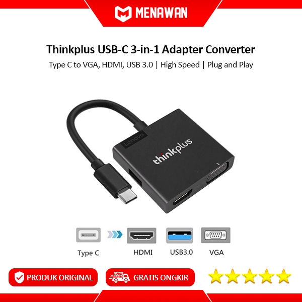 Jual Thinkplus USB-C 3-in-1 Adapter Converter USB Type C to VGA HDMI ...