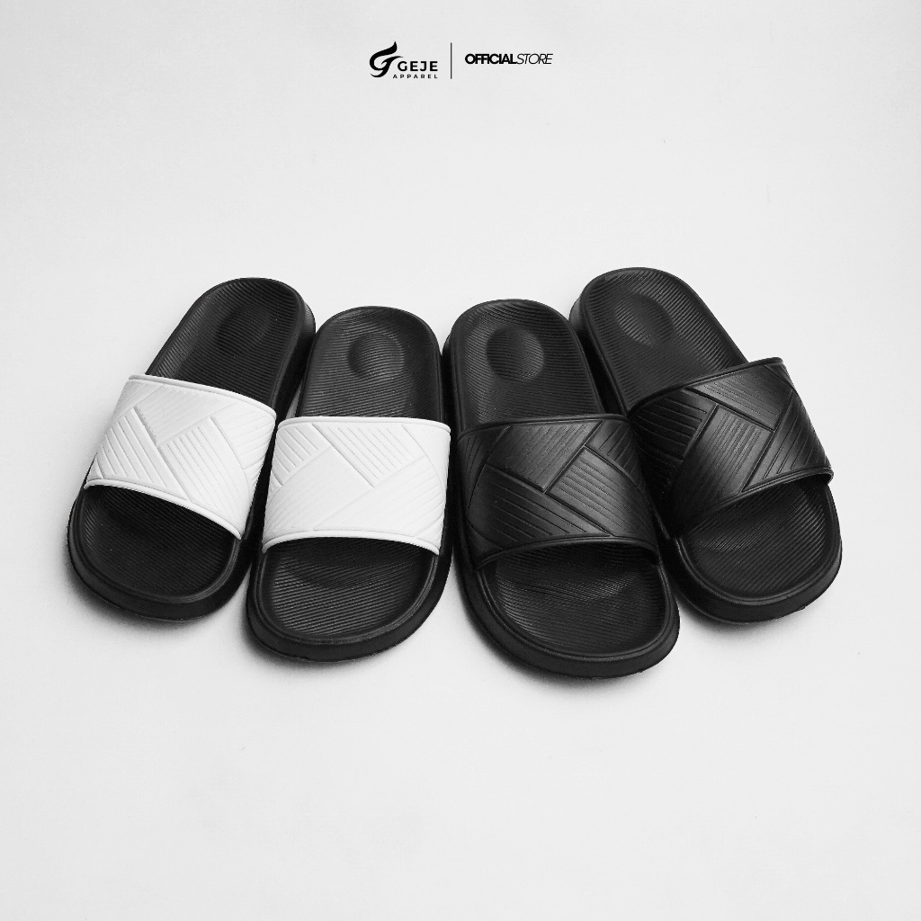 Jual Geje Apparel Sandal Slop Karet Hitam Putih Sendal Pria Wanita ...