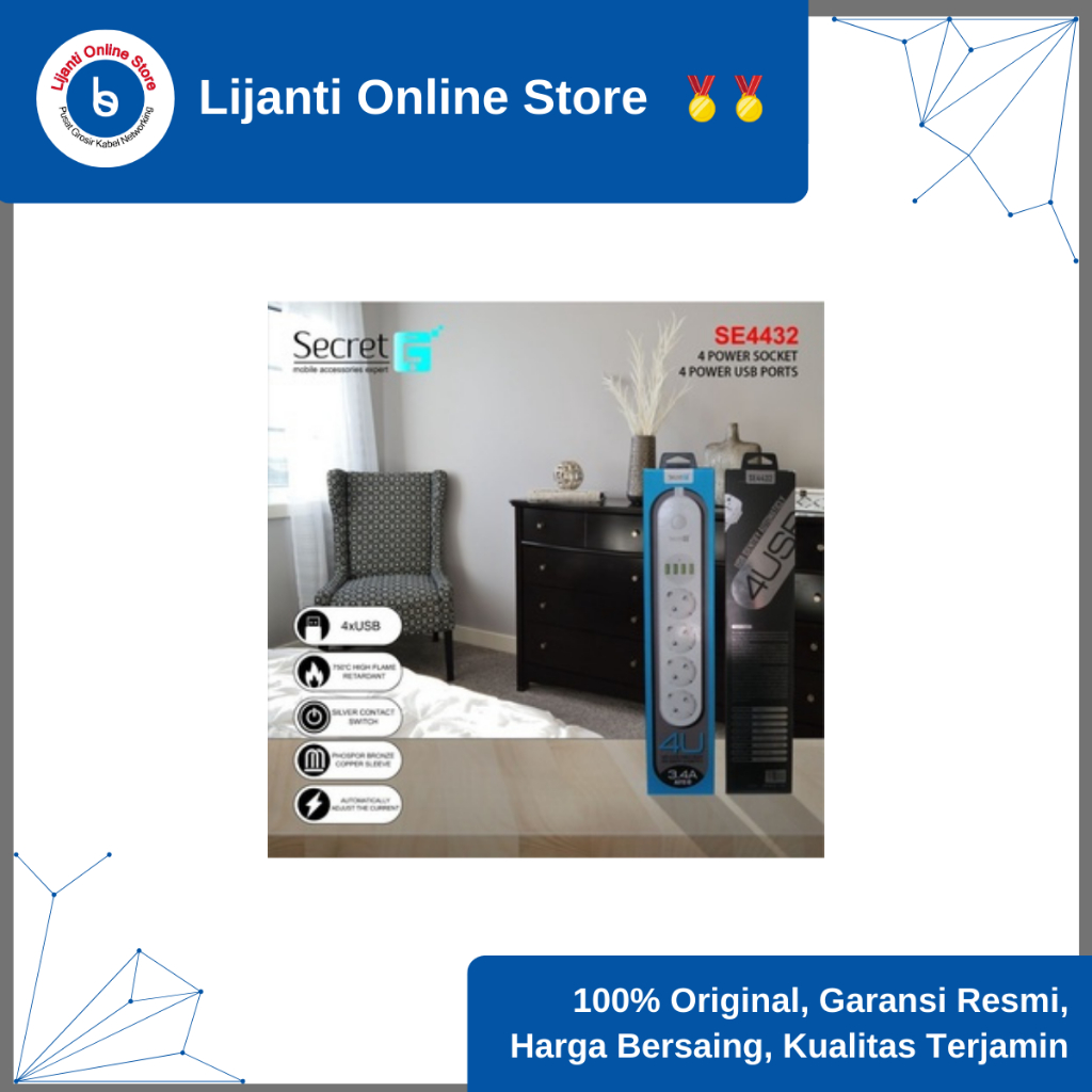 Jual Stopkontak SECRET G 4 POWER SOCKET DAN 4 PORT USB SE 4432 | Shopee ...