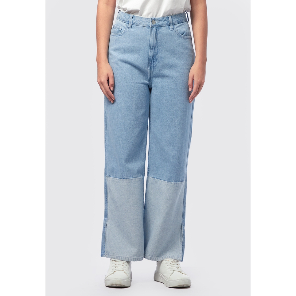Jual Et Cetera Two Tone Denim Pants MED BLUE | Shopee Indonesia