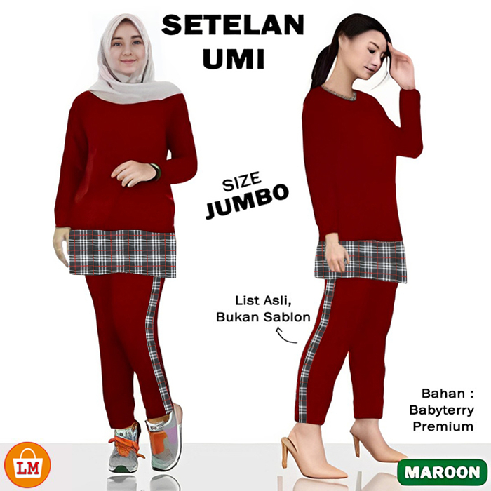 Jual LM 29661-29669 Setelan Kaos Olahraga TUNIK UMI SET Training Senam Wanita Babyterry Jumbo ...