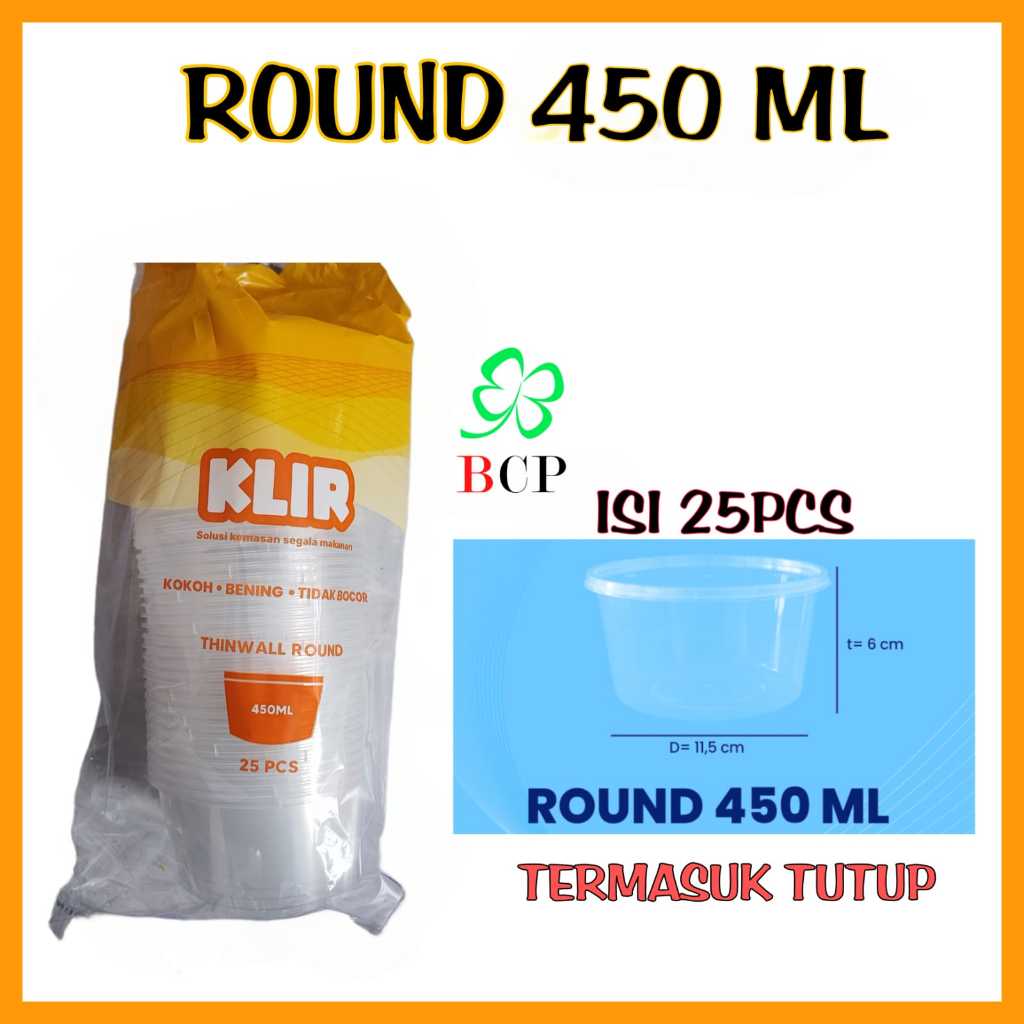 Jual Thinwall KLIR 450ml Round Datar - ANTI PECAH - Kotak makan isi 25 ...