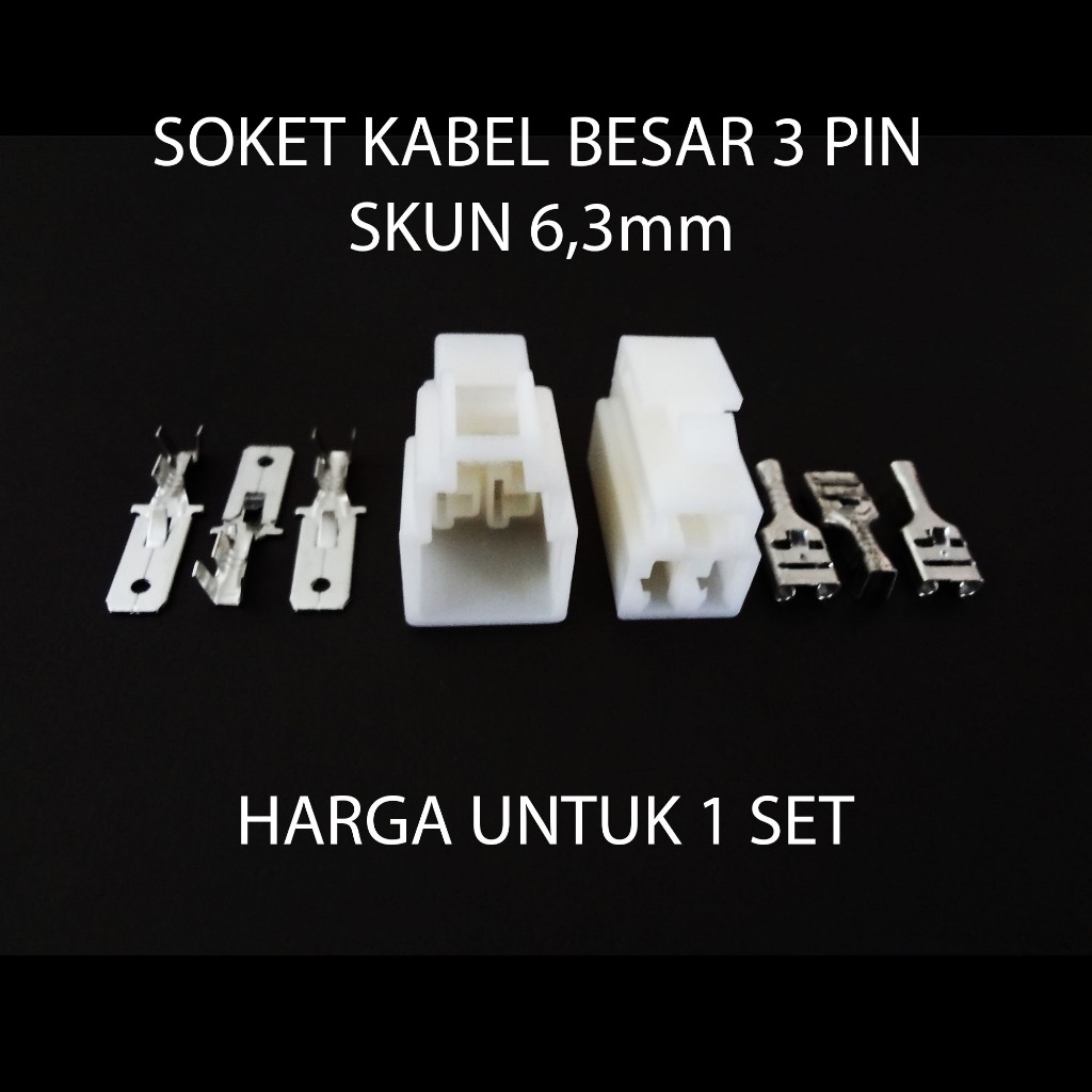 Jual Konektor Soket 3 Pin Besar + Skun. Soket Motor. Kabel Motor ...