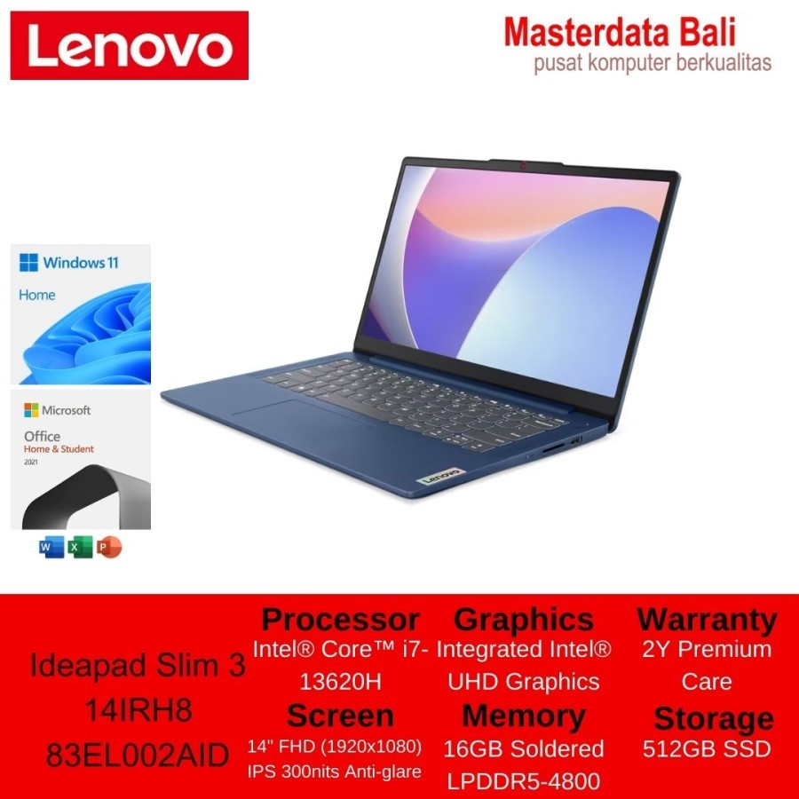 Jual Laptop Lenovo Ideapad Slim 3 14IRH8 i7 13620H 16GB 512GB W11 | Shopee Indonesia