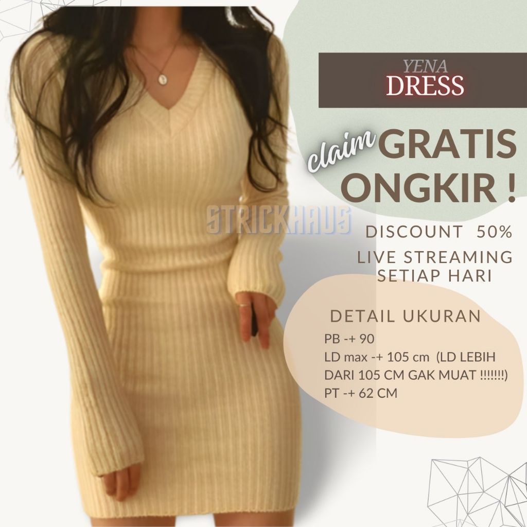 Jual Yena Korean bodycon elegant dress V Neck - Dress Rajut #GESTRICK | Shopee Indonesia