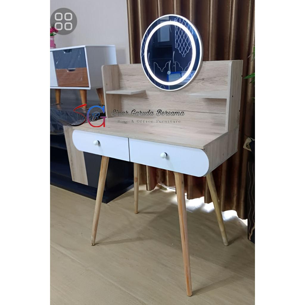 Jual MEJA RIAS MINIMALIS LAMPU LED KACA BULAT 2 LACI BERKAKI 4 ...