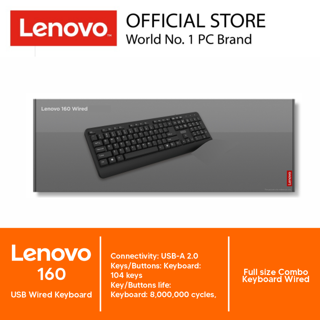Jual Lenovo 160 Wired Keyboard Full-Size USB A - Garansi Resmi | Shopee ...