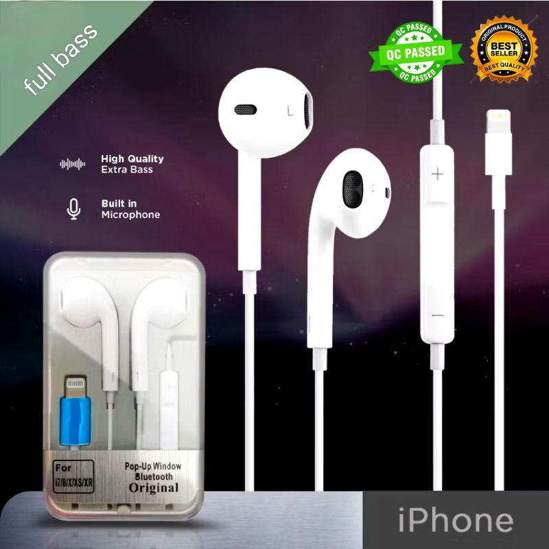Jual Headset Lightning For iPhon Headsfree Earphone Full Bass HF Appl ...