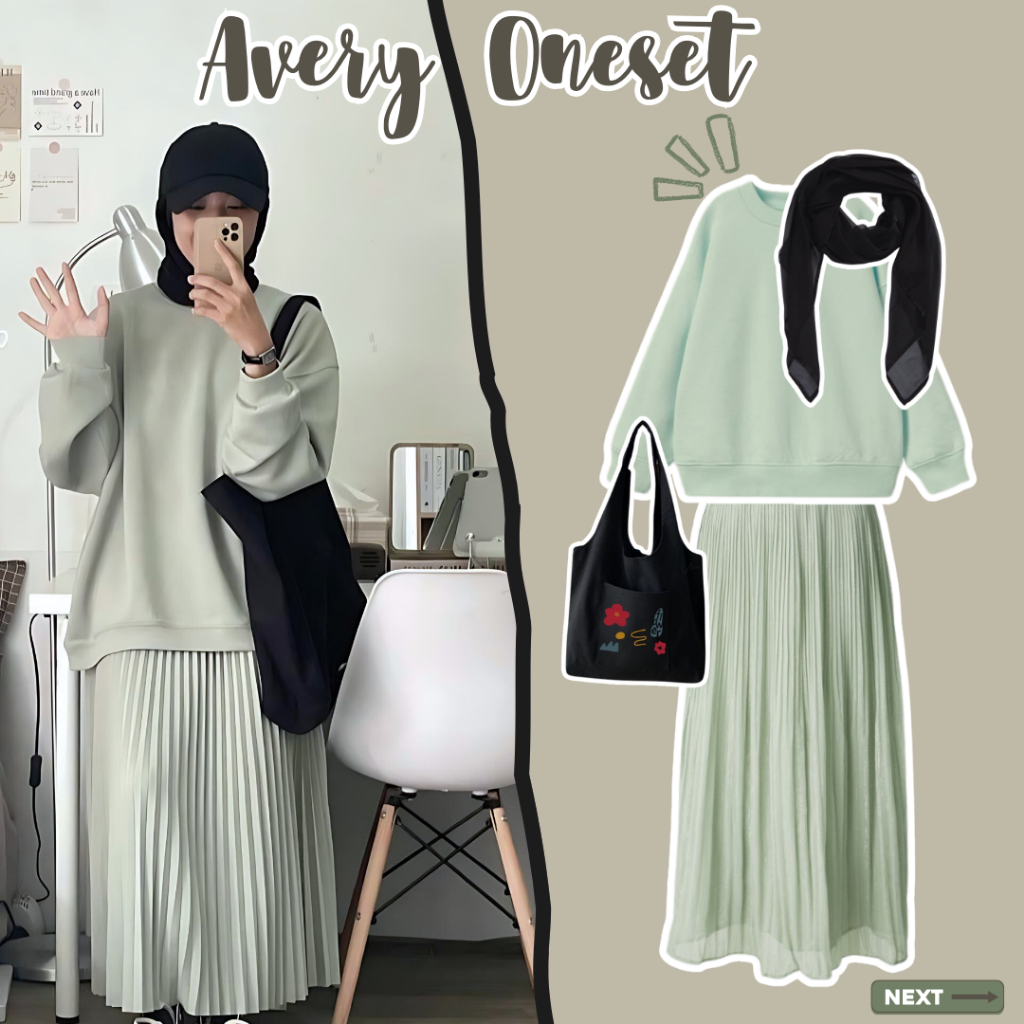 Jual 4IN1 One Set Hijab OOTD Sweater Polos Rok Plisket Premium Hijab ...