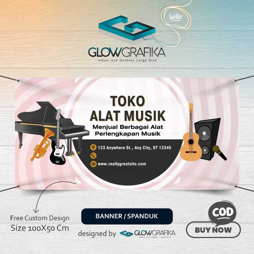 Jual Cetak Spanduk Banner Hitam dan Putih Berani Ilustrasi Alat Musik ...