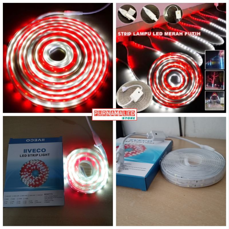 Jual Lampu LED STRIP Selang Merah Putih 3528 2835 + Adaptor 220V 8Meter ...