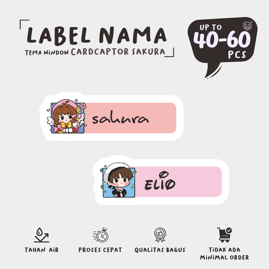 Jual (40 - 60 pcs) cetak stiker nama murah tema Window Anime CARDCAPTOR ...
