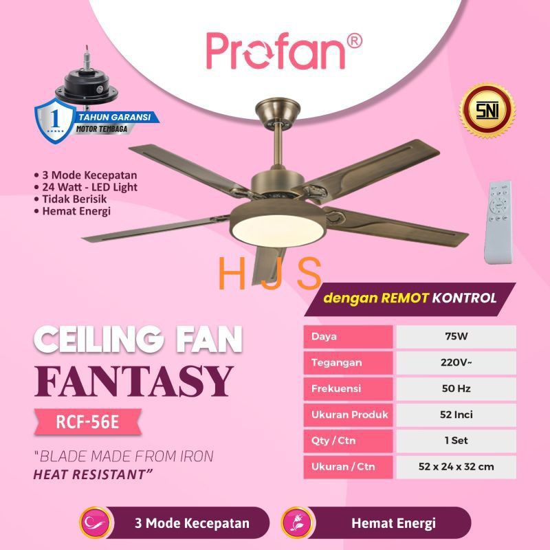 Jual celling fan profan Fantasy 5 sayap besi 52inchi RCF-56E | Shopee Indonesia