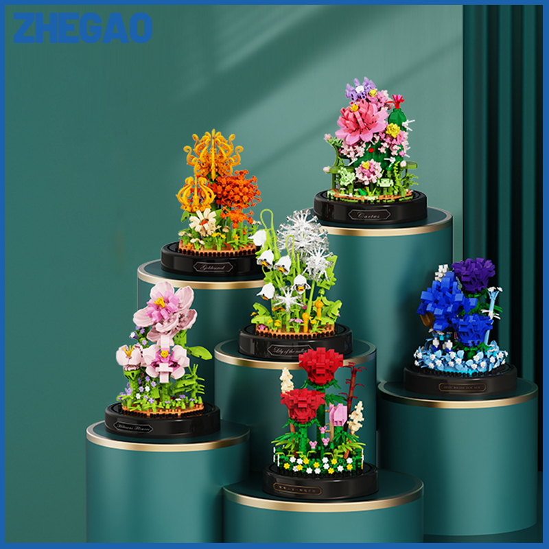 Jual ZHEGAO Mainan Bunga Bricks Pot Tanaman Kotak Tampilan Untuk DIY ...