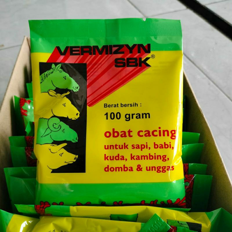 Jual VERMIZYN SBK 100 gram obat cacing Serbuk sapi, babi, kuda, kambing ...
