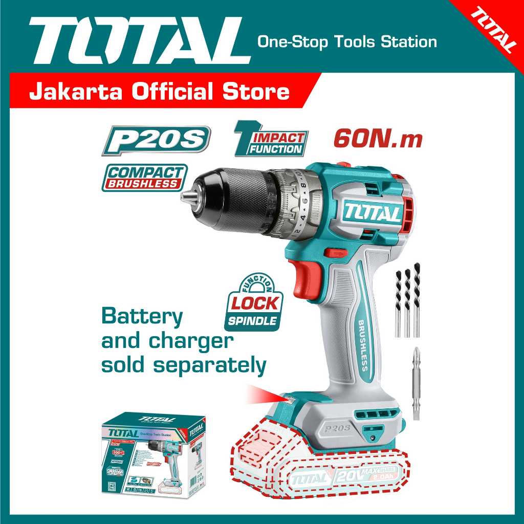 Jual TOTAL Compact Brushless Cordless Impact Drill TIDLI206021 Bor ...