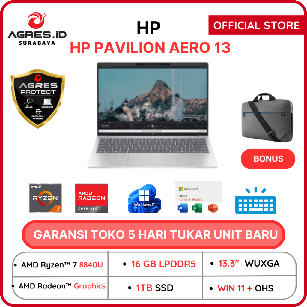 Jual HP PAVILION AERO 13 RYZEN 7 8840 16gb 1tb 13.3WUXGA IPS Windows11 ...