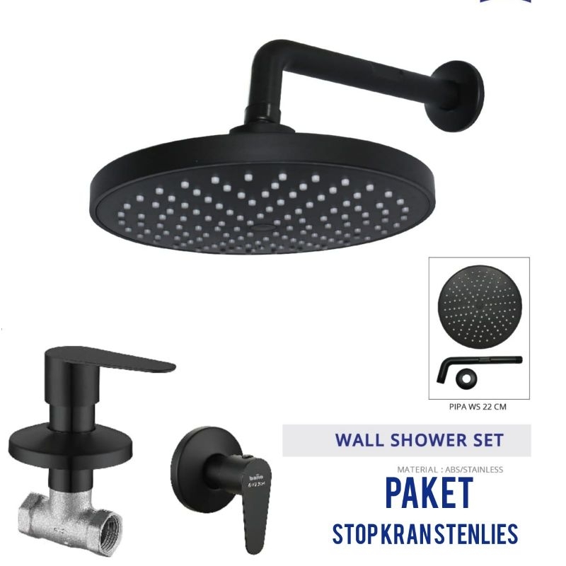 Jual Shower Tanam Bulat Hitam 8 inch/Paket Wallshower Tanam Bulat Hitam ...
