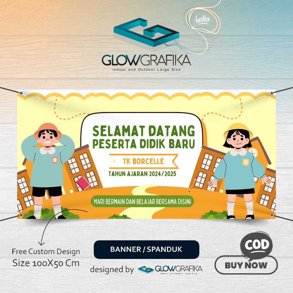 Jual Cetak Spanduk Banner MMT Oranye dan Biru Illustratif Modern ...