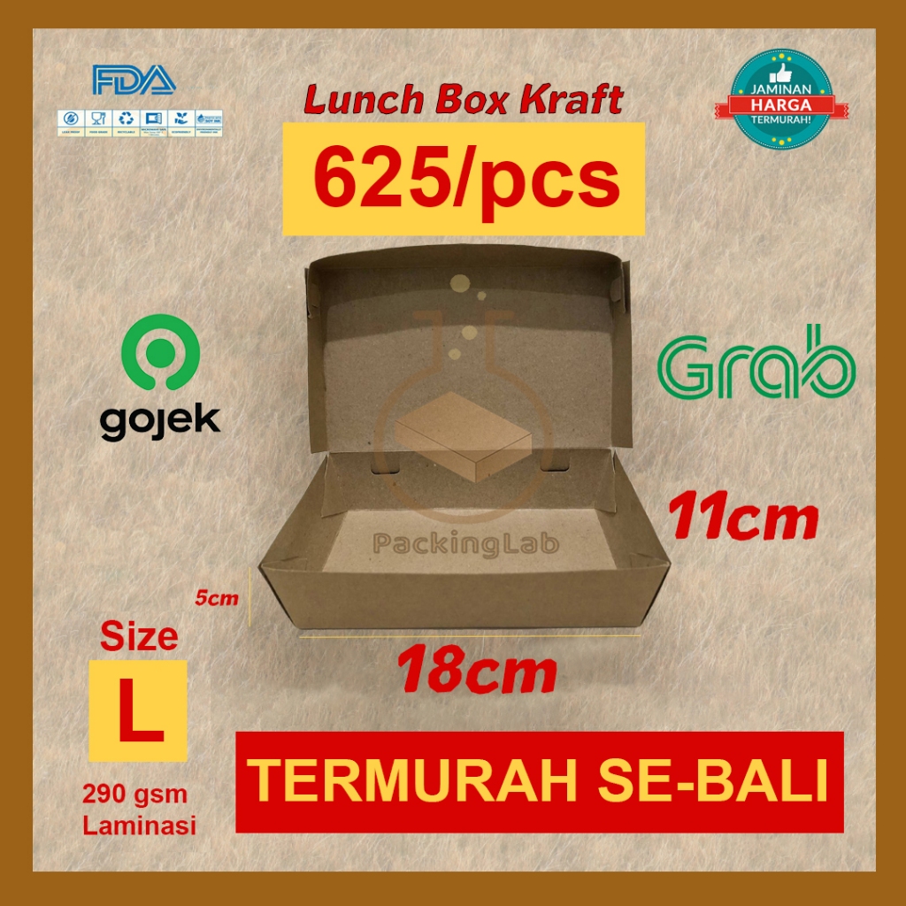 Jual PAPER LUNCH BOX SIZE L KRAFT COKLAT FULL LAMINASI FOODGRADE 290 ...