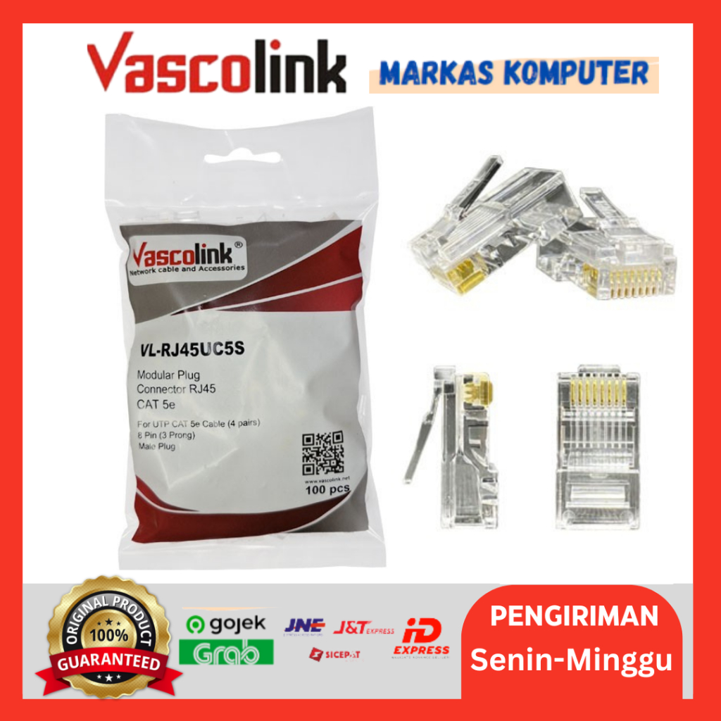 Jual Konektor RJ45 Cat 5e isi 100 Vascolink RJ 45 Connector | Shopee ...