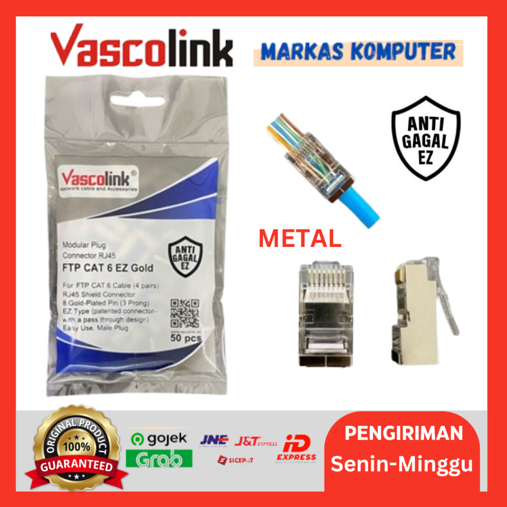 Jual RJ45 STP FTP CAT 6 EZ GOLD ANTI GAGAL Metal Shielded 50pcs ...