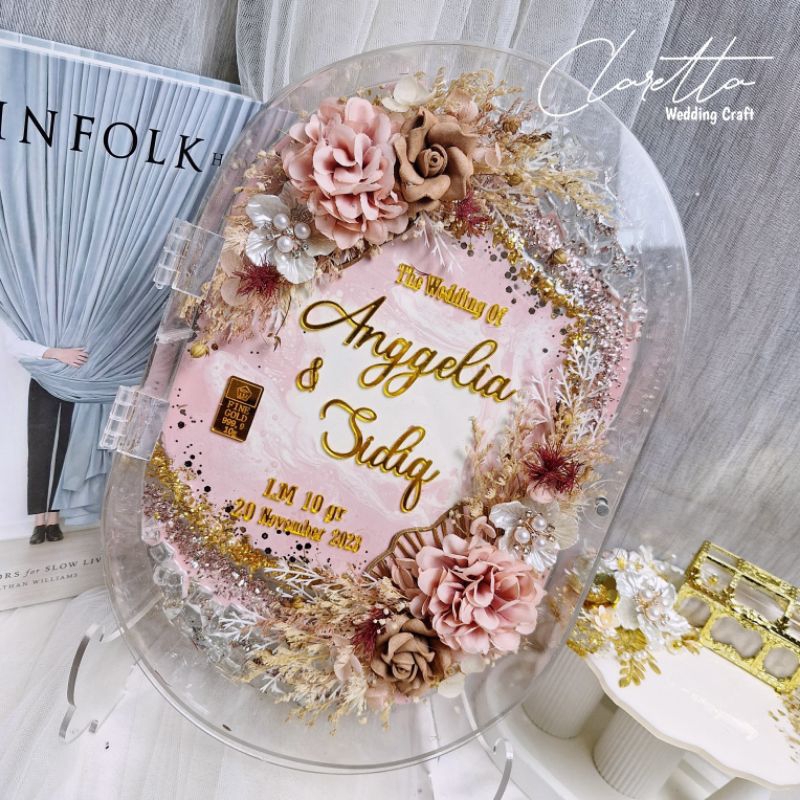 Jual Mahar Resin Oval Pink Gold Full akrilik Mahar Nikah Custom ...