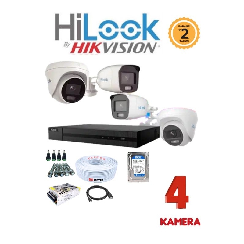 Jual Paket Kamera camera cctv HILOOK Colorvu 2MP 4 Channel Kamera 24 Jam Full Colorvu | Shopee ...