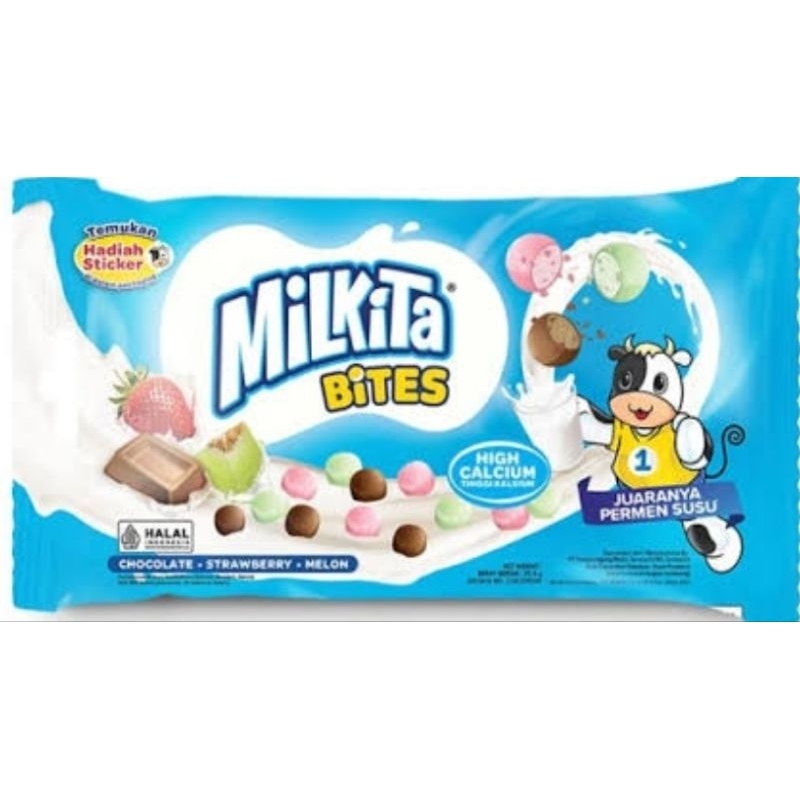 Jual Milkita Bites permen susu lunak rasa strawberry, coklat, melon 25 ...