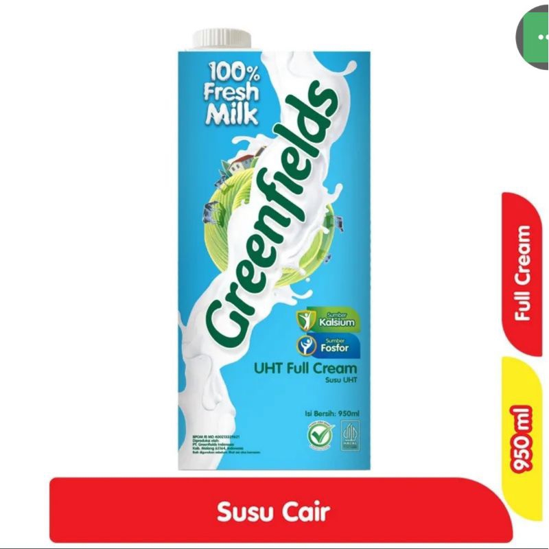 Jual Greenfields UHT Milk 950ml Full Cream (1dus isi 12pcs) exp 01/26 ...