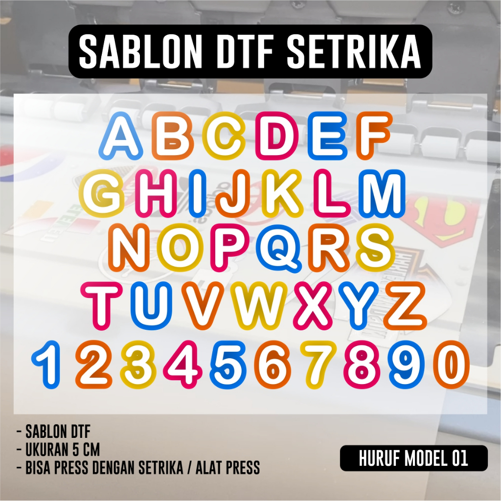 Jual Sablon Setrika Stiker Sablon DTF Huruf ABC Alphabeth Dan Angka ...